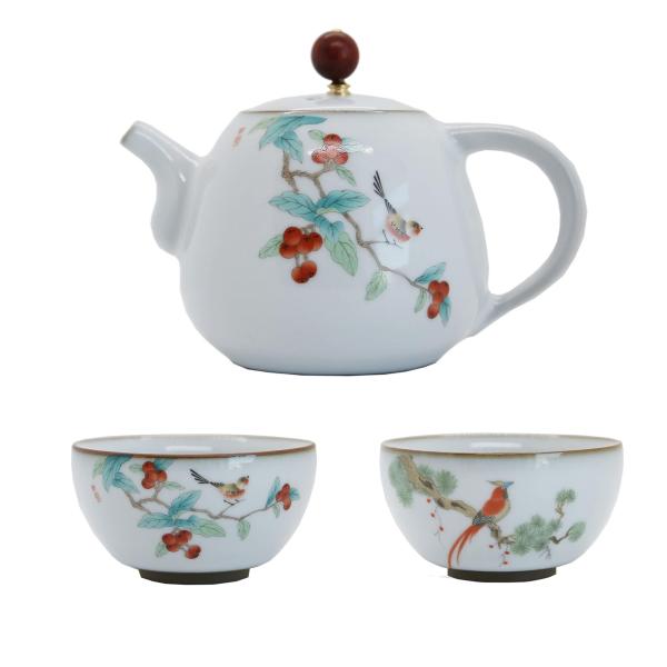 商品名:  VOGUEDECO kiln porcelain tea set,Portable all in one gift bag ceramic With different patterns of flowers and birds...