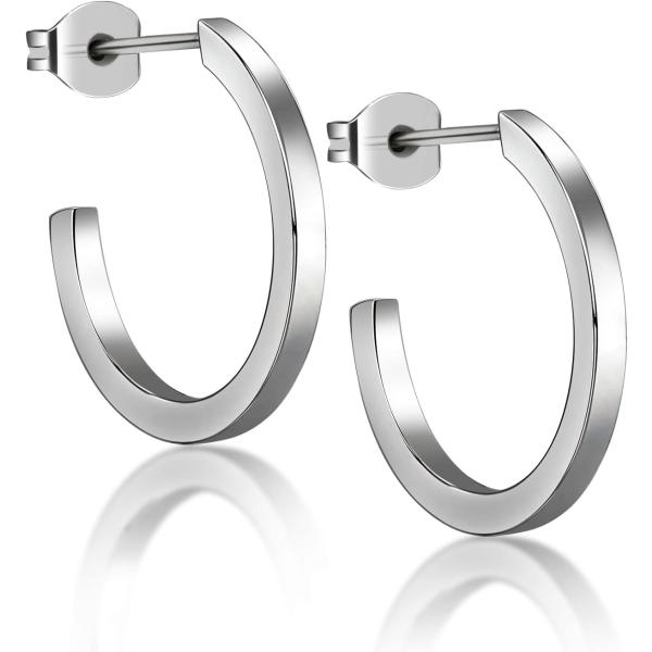 商品名TGNEL ソリッドチタンイヤリング 薄いスクエアエッジ オープンフープイヤリング レディース ラウンド/スクエア/楕円 シンプル 幾何学的 トレンディ 軽量 オープンCハーフイヤリング フープ 低刺激性 敏感な耳に, チタン, 宝石...