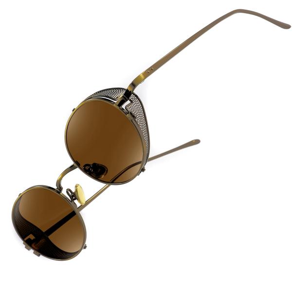 商品名: Technigadgets ヴィンテージメタルラウンドサングラス メンズ レディース サイドシールド付き スコットサングラス レトロゴシックスタイルシェード, ブラウンフレーム/ブラウンレンズ, 47mm Technigadget...