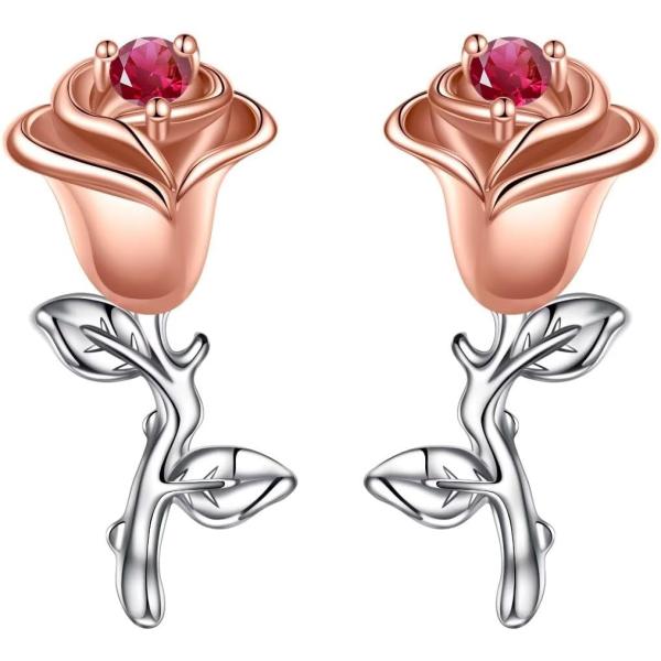 商品名Iefil 誕生石ピアス レディース ガールズ スターリングシルバー ローズフラワー 誕生石 スタッドピアス 女性 ティーン ガールズ 母の日 記念日 誕生日プレゼント 女性 女の子, スターリングシルバー, 合成ルビーIefil J...