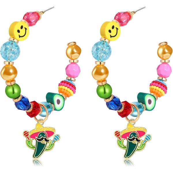 商品名BVGA Mexican Cinco De Mayo Beaded Hoop Earrings for Women Girls Festive Enamel Donkey Avocado Dress Cactus with Sombr...