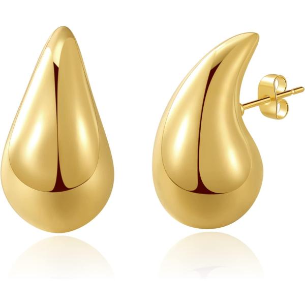 商品名TUYRIEDSA ボッテガピアス デュプ チャンキーフープピアス レディース 軽量 ウォータードロップ 中空 オープンフープイヤリング 低刺激性 トレンディファッションジュエリー ガールズ レディース, 銅, 宝石なし ゴールドTU...