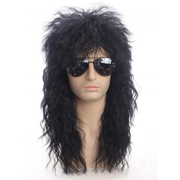 商品名:  Men Cosplay Heavy Metal Wig Long Synthetic Hair Extension Wig Black Color Punk Puffy Headgear for Halloween Cospla...