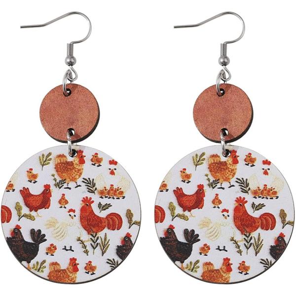 商品名クリエイティブ 面白い 鶏 波 ドット 木製 ダングルイヤリング かわいい カワイイ 動物 七面鳥 雄鶏 農場 デザイン イヤリング レディース ガールズ 軽量 低刺激性 ファッション チャーム ジュエリー ギフト, 木材, 木Cre...