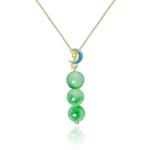 商品名Jade Necklace for Valentine's Day, Crystal Pendant Necklace with Jade Beads Adjustable Choker Handmade Green Stone Ch...