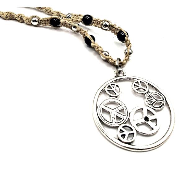 商品名Peace Sign Hemp Choker Necklace Large Silver Charm Pendant Adjustable Tie On for Men Women Teen Girls Handmade In USA...