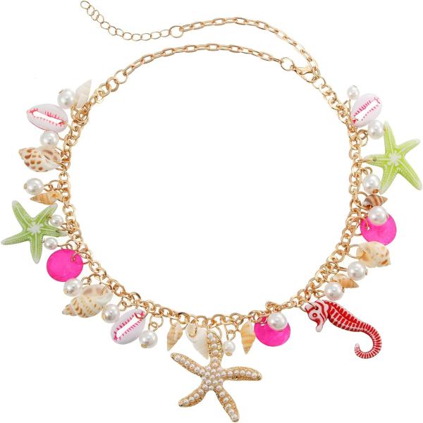 商品名RUOFFETA シェルヒトデネックレス ブレスレット 巻き貝 ステートメントチャンキーネックレス マーメイドコスチュームジュエリー ビーチジュエリー 女性用, 亜鉛, 宝石なしRUOFFETA Shell Starfish Neck...