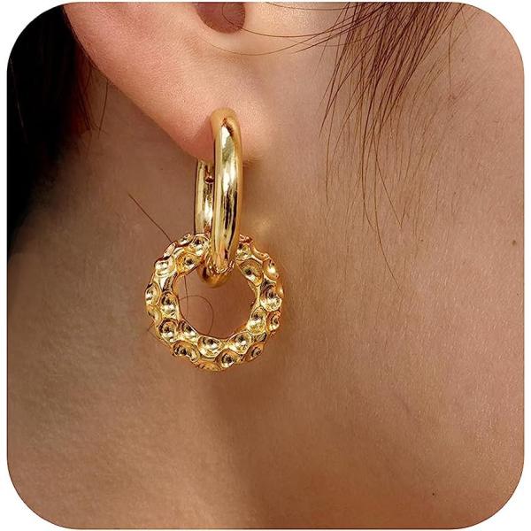 商品名DEARMAY ゴールドドロップフープイヤリング レディース トレンディ 14Kゴールドメッキ コンバーチブルリンクイヤリング レディース ジュエリー 低刺激性 厚手 チャンキー ファッションイヤリング ダングル 長方形イヤリング レ...