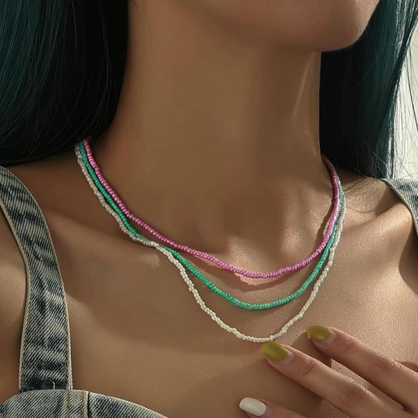 商品名Zeshimb ボヘミアンビーズチョーカーネックレス カラフルシードビーズネックレス 小さなビーズ サーファーネックレス サマービーチ ハンドメイドビーズネックレス ジュエリー レディース ガールズZeshimb Bohemian B...