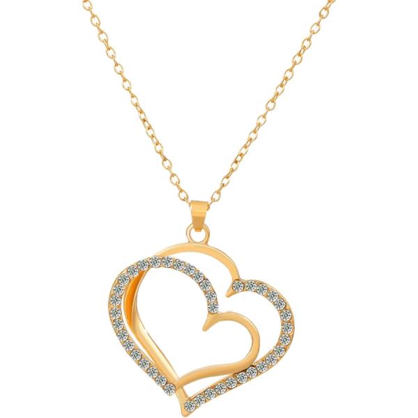 商品名felson ハートネックレス レディース Y2K 大きなオープンハートペンダントネックレス ダブルハートラインストーンネックレスチェーン ガールズ 誕生日 母の日ジュエリーギフト, 金属, 宝石なしfelson Heart Neck...