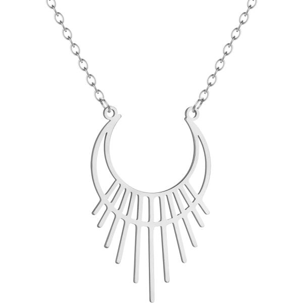 商品名Chereda ハーフサンネックレス - サンネックレス - 月と太陽のネックレス - ムーンフェーズネックレス - 華奢なダイヤモンドジュエリー - スパイクネックレス - エジプトのシンボル, ステンレス鋼, アレキサンドライトC...