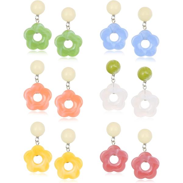 商品名MOROYA アクリルフラワーイヤリング レディース ガールズ トレンディなステートメント Y2k 花柄 樹脂イヤリング デイジー ドロップイヤリングセット ボーホー レトロ ホワイト&amp;イエロー 60年代/70年代のイヤリング...