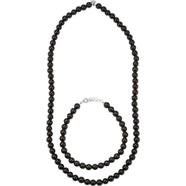 商品名:  Kashish Gems &amp; Jewels Natural Black Onyx Graduated Beads Necklace &amp; Bracelet Set, Smooth Round Beads, Ster...