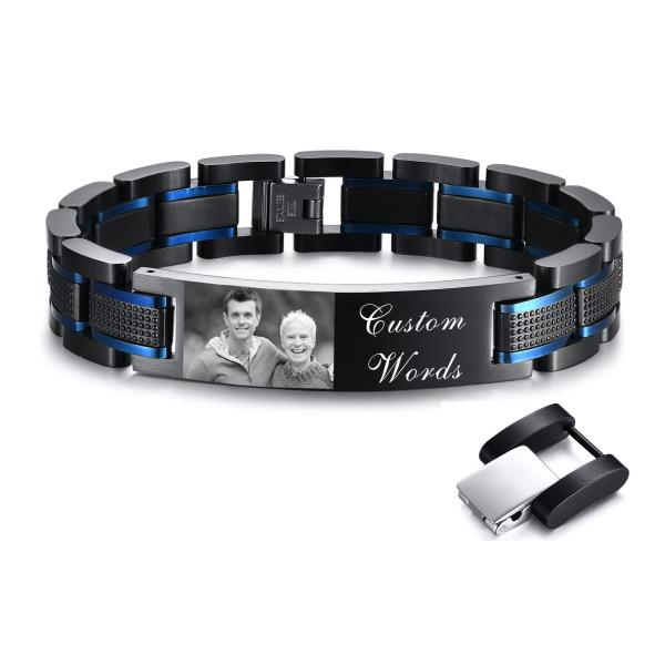 商品名: Gamtic カスタマイズウォッチバンドブレスレット メンズ ステンレススチール 分厚いブレスレット リストバンド ジュエリーギフトボックス付き, 金属, 宝石なし。 Personalized Photo Bracelets Gi...