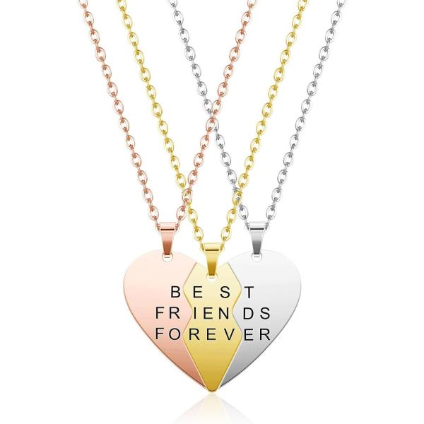 商品名PESOENTH Best Friends Forever BFF ネックレス 3人用 フレンドシップジュエリー レディース ガールズ ステンレススチール 刻印パズル ハートペンダント パーソナライズ カスタムネームマッチングネックレ...