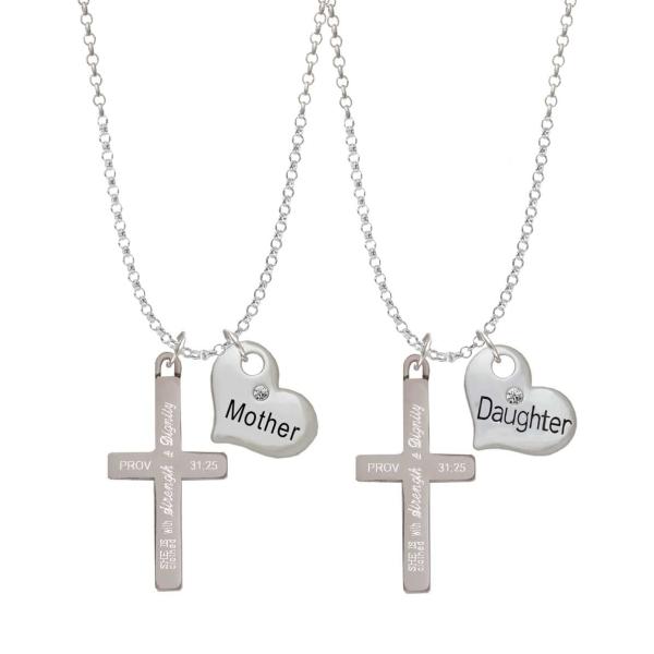 商品名:  Delight Jewelry Stainless Steel Proverbs 31:25 - She is Clothed Engraved Cross - Mother &amp; Daughter Heart Neckl...