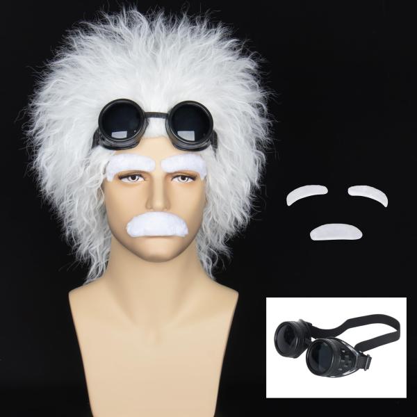 商品名:  Miss U Hair Mad Scientist Wig and Moustache Eyebrows Glasses Set - Short Curly White Hair for Halloween Costumes a...