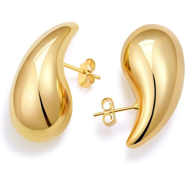 商品名Chunky Gold Hoop Earrings For Women, Earring Dupes for Women Jewelry For Teen Girls Big Lightweight Teardrop Waterdro...