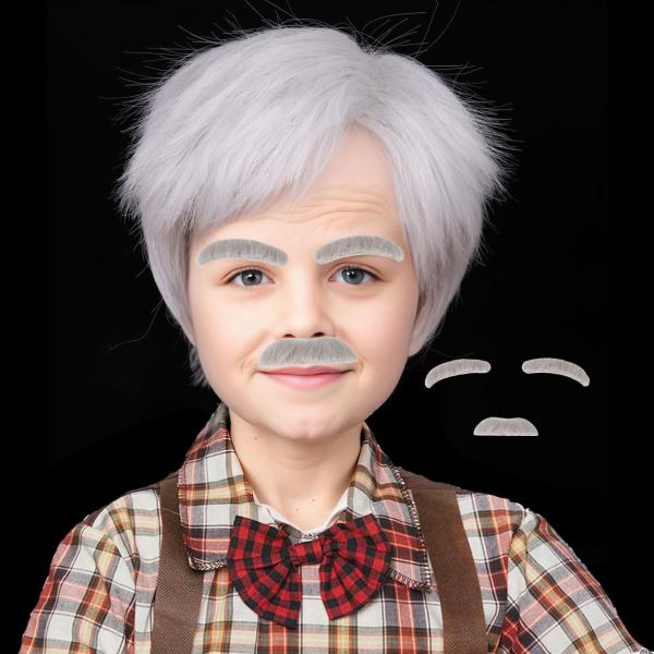 商品名:  White Old Man Wig with Mustache and Eyebrows Grandpa Costume Accessories for 100 Days of School Halloween Partyブラン...