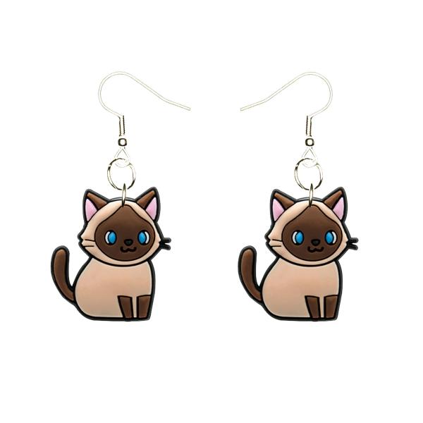 商品名:  Kitty Cat Earrings Hypoallergenic Silver Plated Fishhooks Yazzle Dazzle Meow Purr Siamese Tabby Calico Fur Furry W...