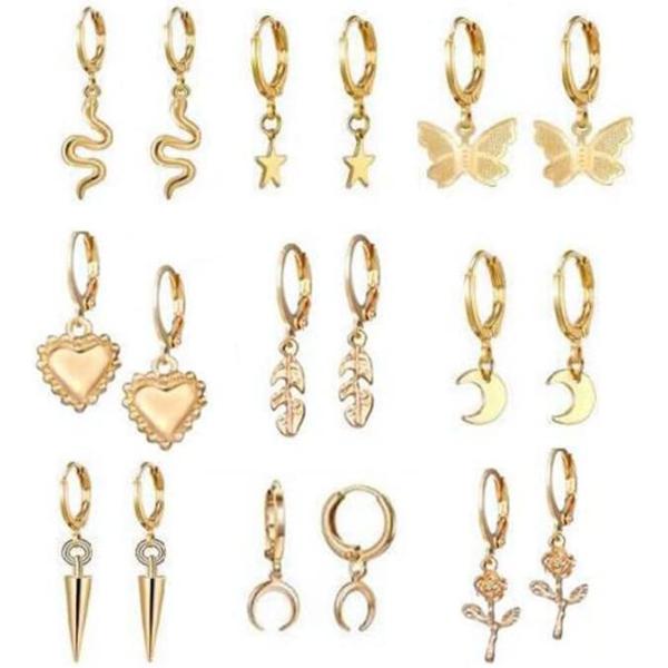 商品名9 Pairs Gold Small Hoop Earrings Pack with Charm-Silver Mini Hoop Dangle Earrings with Charm- Hoop Earrings Set for T...