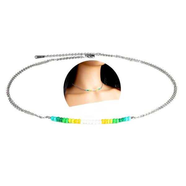 商品名Rainbow Choker Necklace, Stainless Steel Dainty Multi Colour Seed Beads Minimalist Bar Choker Necklace for Women and ...