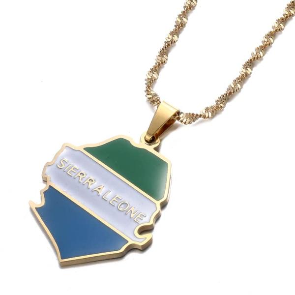 商品名:  Huangshanshan Sierra Leone Map With Flag Pendant Necklaces for Women Gold Color Sierra Leonean Jewelry (gold)ブランド:...