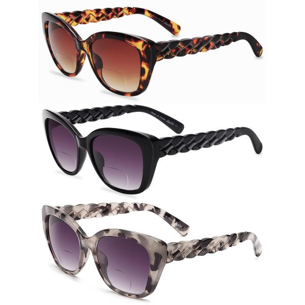 商品名:  LADEESSE Bifocal Sunglasses For Women Cateye Stylish Reading Glasses 3 Pack UV400 Magnifying Readers Glasses +2.5ブ...