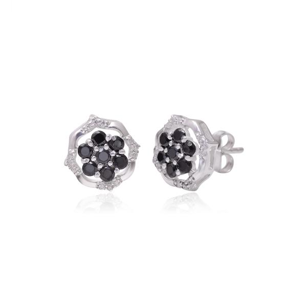 商品名:  Black Cubic Zirconia Stud Earnings-925 Sterling Silver Stud Earrings-Black Stone Earrings with Push Back -Black CZ...