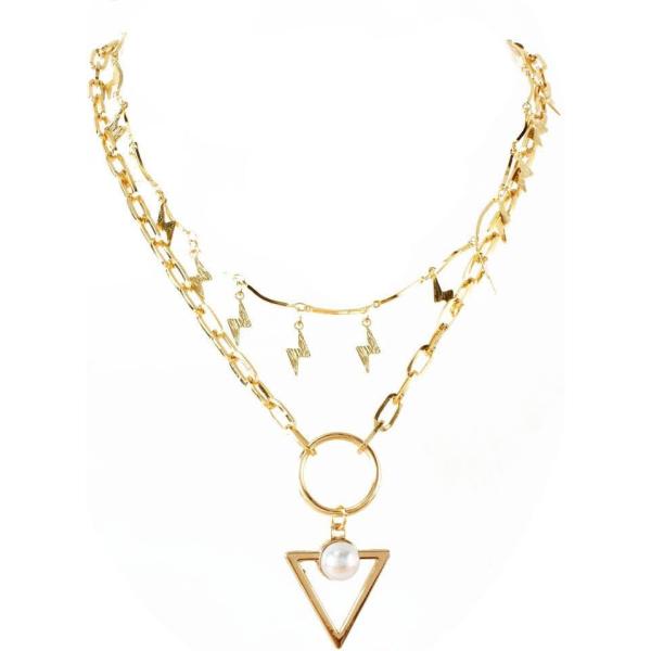 商品名Weareoncy ネックレスチョーカー, ステンレス鋼, プレーンWeareoncy Lightning Necklace for Women Gold Choker Dual Layer Circular Triangular P...