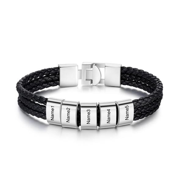 商品名:  kaululu Personalized Braided Leather Name Bracelet with 1-8 Beads Custom Engraved ID Wrap Bracelets Father's Day J...