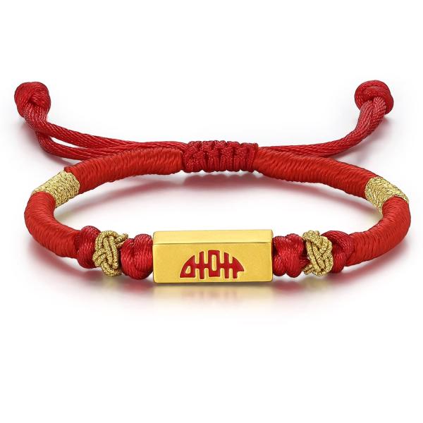 商品名: [ZHOU LIU FU] 24K ソリッドゴールド ブレスレット レディース 24金ジュエリー 可憐な幸運の愛のインゴット レッド ブラック 編組ブレスレット 男性 ティーン ガールズ用 ZHOU LIU FU 24K Soli...