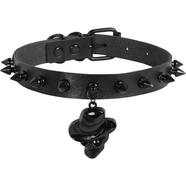 商品名MILAKOO パンク ブラック チョーカー ゴシック スパイク リベット レディース メンズ チャーム付き ペンダント レザーネックレス, フェイクレザー, 宝石なしMILAKOO Skull Choker for Women Me...