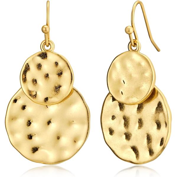 商品名INNERDIVA アンティークゴールド槌目ディスクドロップイヤリング ボーホーイヤリング ツートーンジュエリーギフト, Medium, 真鍮, 宝石なしINNERDIVA Antique Gold Dangle Earrings f...