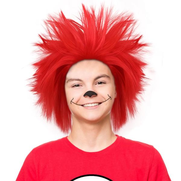 商品名:  Anogol Hair Cap+ Red Crazy Wig, Unique Spiky And Funny Wig, Crazy Hair Wig, Funky Fuzzy Wig, Pelucas Para Payasos,...