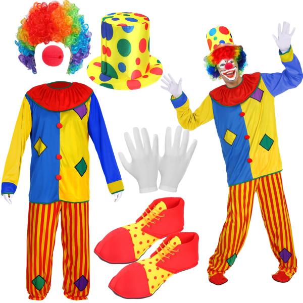 商品名:  Funtery 7 Pcs Halloween Clown Costume Set Includes Clown Costume Red Nose, Shoes, Hat, Clown Wig, Gloves for Cospl...