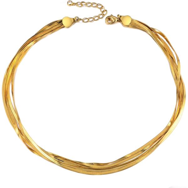 商品名JINEAR 14K ゴールドクラッド ヘリンボーンチェーン レイヤードネックレス レディース レイヤードスネークチェーンネックレス 上品なゴールドチョーカーネックレス 女性用 ゴールドジュエリー, 16, 金メッキ ゴールド, 宝石...