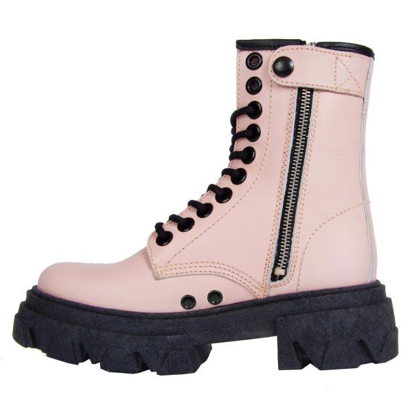 商品名:  URBN KICKS - Women's Combat Pink Boots, Lace-Up With Side Zipper Closure, Round Toe, 100% Genuine Leather, Superli...