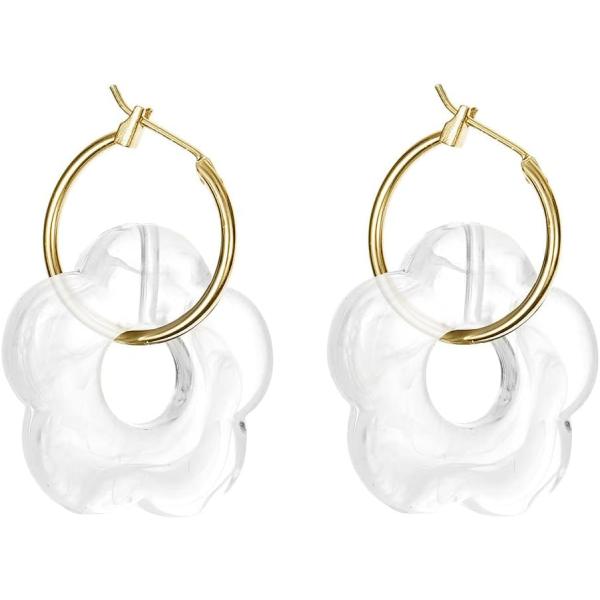 商品名かわいいアクリルデイジーフラワーフープイヤリング レディース ガールズ デュアルユース ゴールドフープ Y2K 樹脂 フローラル デイジー ドロップ ダングルイヤリング, 宝石なしCute Acrylic Daisy Flower H...