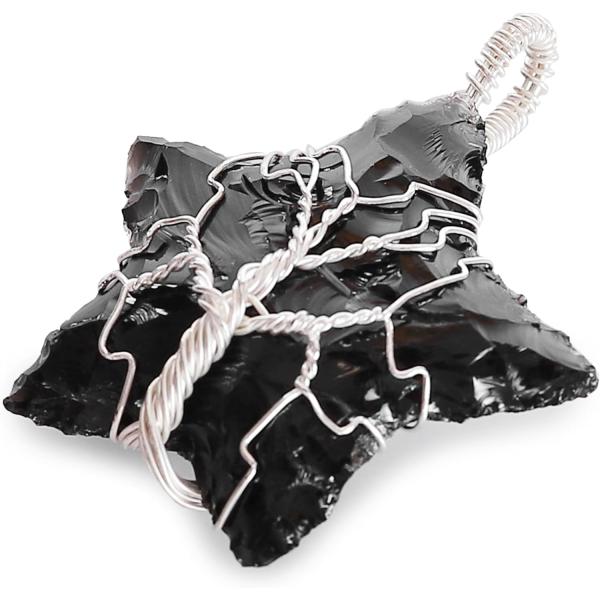 商品名Stone Coater ブラックオブシディアン ペンダント 生命の樹 ワイヤーラップネックレス 黒曜石クリスタル ハンドメイドジュエリー レディース ガールズ メンズ, M, 水晶, クリスタルStone Coater Black ...