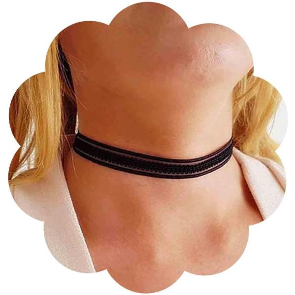 商品名Aneneiceera ボーホー チュール レース チョーカー ネックレス ブラック タトゥー チョーカー ネックレス 薄い ショートカラー ネックレス プレーン ブラック ネックレス ゴシック 90年代チョーカー ネックレス チェー...