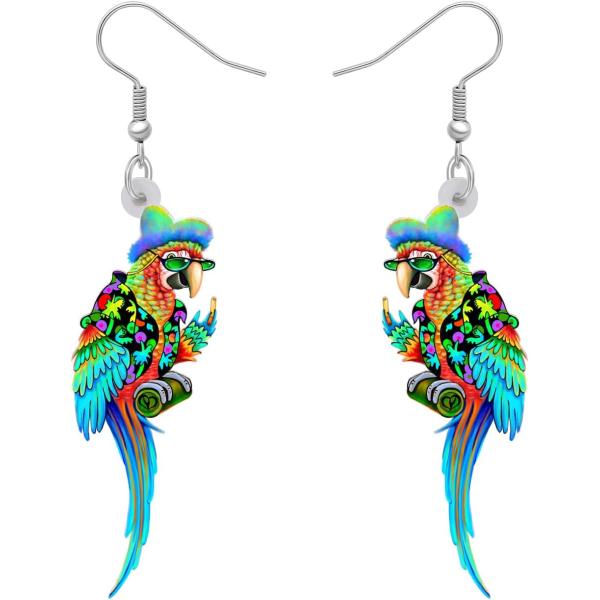 商品名WEVENI アクリル コンゴウインコ オウム イヤリング 鳥 ダングル ドロップ カラフル ジュエリー ギフト レディース ガールズ ジミー バフェット アクセサリー, アクリル, 宝石なしWEVENI Acrylic Macaws...