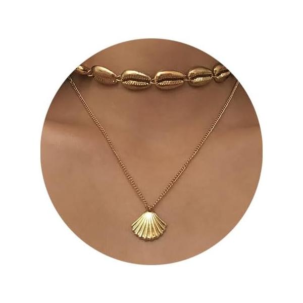 商品名FUTIMELY ボヘミアンレイヤーシェルペンダントネックレス ゴールドチョーカーネックレスチェーン レディース トレンディジュエリー ティーンガールズ用, 金属, 合金。FUTIMELY Boho Layered Shell Pen...