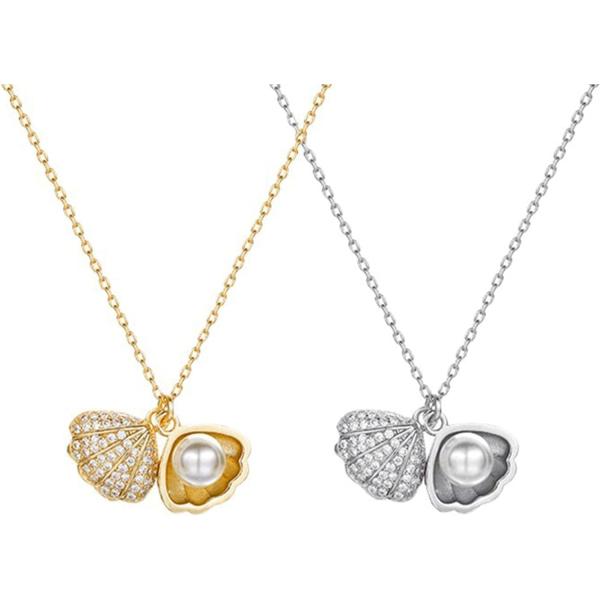 商品名ゴールドシルバーシェルネックレス パールネックレス 女性用 トレンディ、ジルコンチョーカーチェーン付きパールシェル象嵌 ゴールドネックレス ギフト用 2個, 金属, 宝石なしKasmena 2PCS Gold Silver Shell...