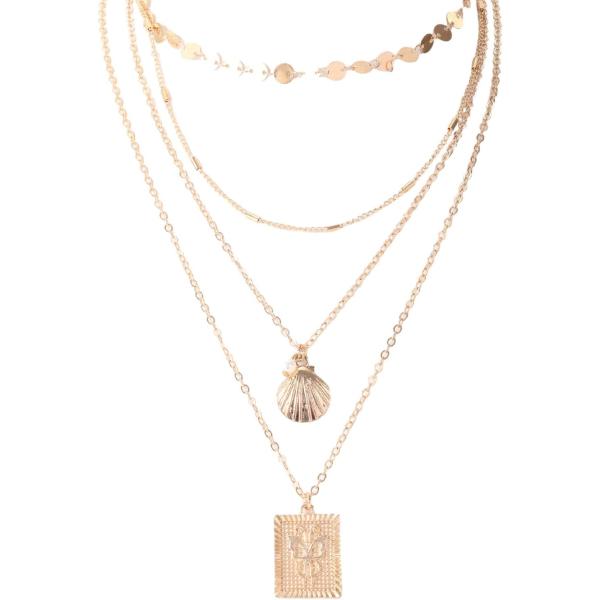 商品名Kasmena ゴールドマルチレイヤーネックレス レディース スクエアスカラップペンダント チェーン折りたたみネックレス 女性用パッチワークゴールドネックレス バレンタインデー ウェディングギフト 女の子と女性向け, 金属, 宝石なし...