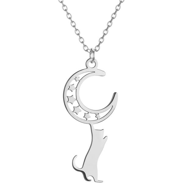 商品名RTY 小さな猫とラッキースタームーンネックレス 中空三日月ペンダントネックレス レディース ガールズ, 亜鉛, 宝石なしRTY Tiny Cat with Lucky Star Moon Necklace Hollow Cresen...