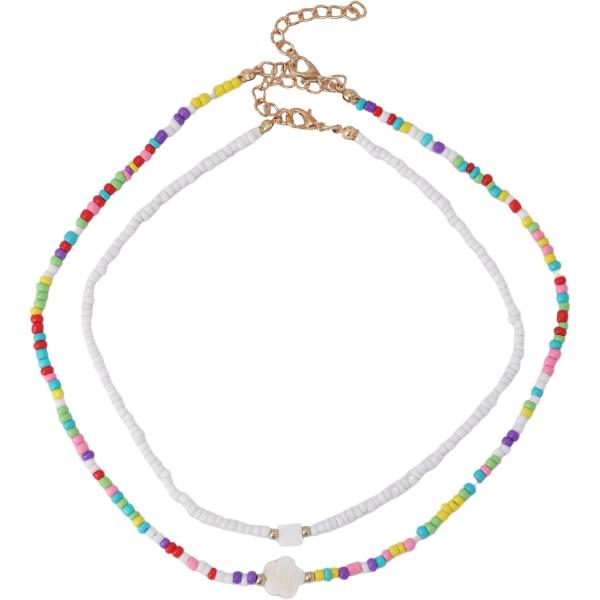 商品名カラフルなビーズネックレス 女性用 2層ビーズ カラフルパールチョーカーネックレス 低刺激性 Y2K ファッショナブルなパール サマージュエリーアクセサリー 女性へのジュエリーギフト, 金属, 宝石なしKasmena Colorful...