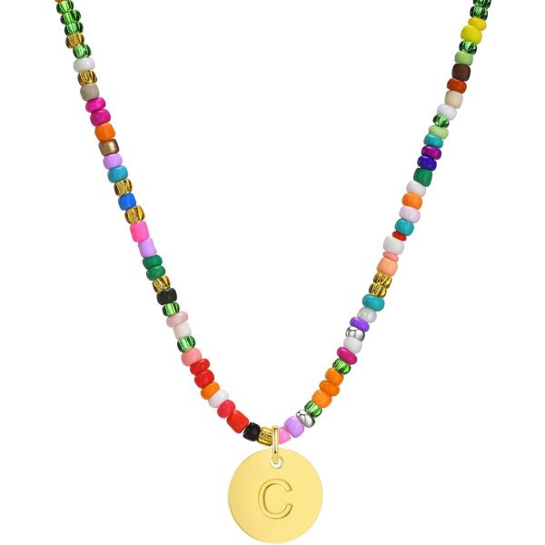 商品名MPRAINBOW カラフルビーズイニシャルネックレス - ハンドメイド レイヤード ゴールドチョーカー 夏 ボーホー レターネックレス ジュエリー レディース ティーン ガールズ 姉妹 友達 ビーチ サーファー ネックレス ホリデー...