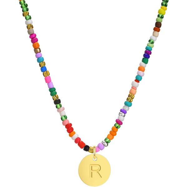 商品名MPRAINBOW カラフルビーズイニシャルネックレス - ハンドメイド レイヤード ゴールドチョーカー 夏 ボーホー レターネックレス ジュエリー レディース ティーン ガールズ 姉妹 友達 ビーチ サーファー ネックレス ホリデー...
