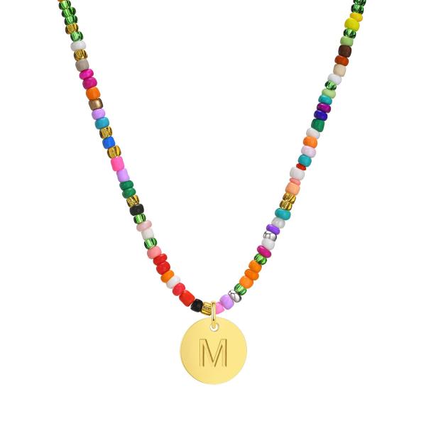 商品名: MPRAINBOW カラフルビーズイニシャルネックレス - ハンドメイド レイヤード ゴールドチョーカー 夏 ボーホー レターネックレス ジュエリー レディース ティーン ガールズ 姉妹 友達 ビーチ サーファー ネックレス ホリ...